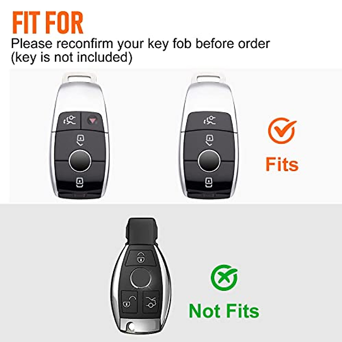 Slohif for Benz Leather Key Fob Cover Accessories for 2020-2021 Mercedes GLC 300 GLB 250 GLE350 4 Buttons, Leather Case+D-Ring+Hook(Brown)