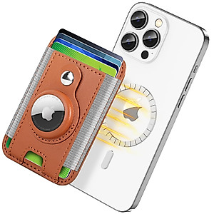 ExtreLife for Magsafe Wallet with AirTag Holder, Magnetic Wallet for iPhone 15/14/13/12 Series, Magnetic Card Wallet Holder with Magsafe for Airtag Wallet, 7 Card Holder, Vegan Leather, Brown