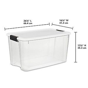 Sterilite 70 Qt Ultra Latch Box, Stackable Storage Bin with Lid, Plastic Container with Heavy Duty Latches to Organize, Clear and White Lid, 12-Pack