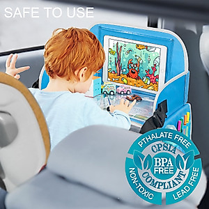 MENZOKE Bundle–2 items Kids Travel Tray with Dry Erase Board & Storage Pocket, Blue & Pink