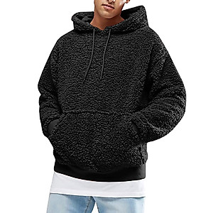 Muscularfit fall sweatshirt Men's Hoodies & Sweatshirts Casual Long Sleeve Plush and Fleece Hooded Sweater Fashion Fall Winter Pullover Coat mens sweatshirts hoodies Black M