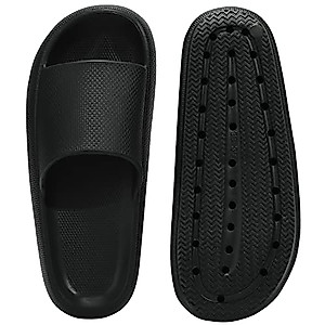 welltree Slides for Women Men Pillow Slippers Non-Slip Bathroom Shower Sandals Soft Thick Sole Indoor and Outdoor Slides,Black,11.5-12.5 Women/10-11 Men
