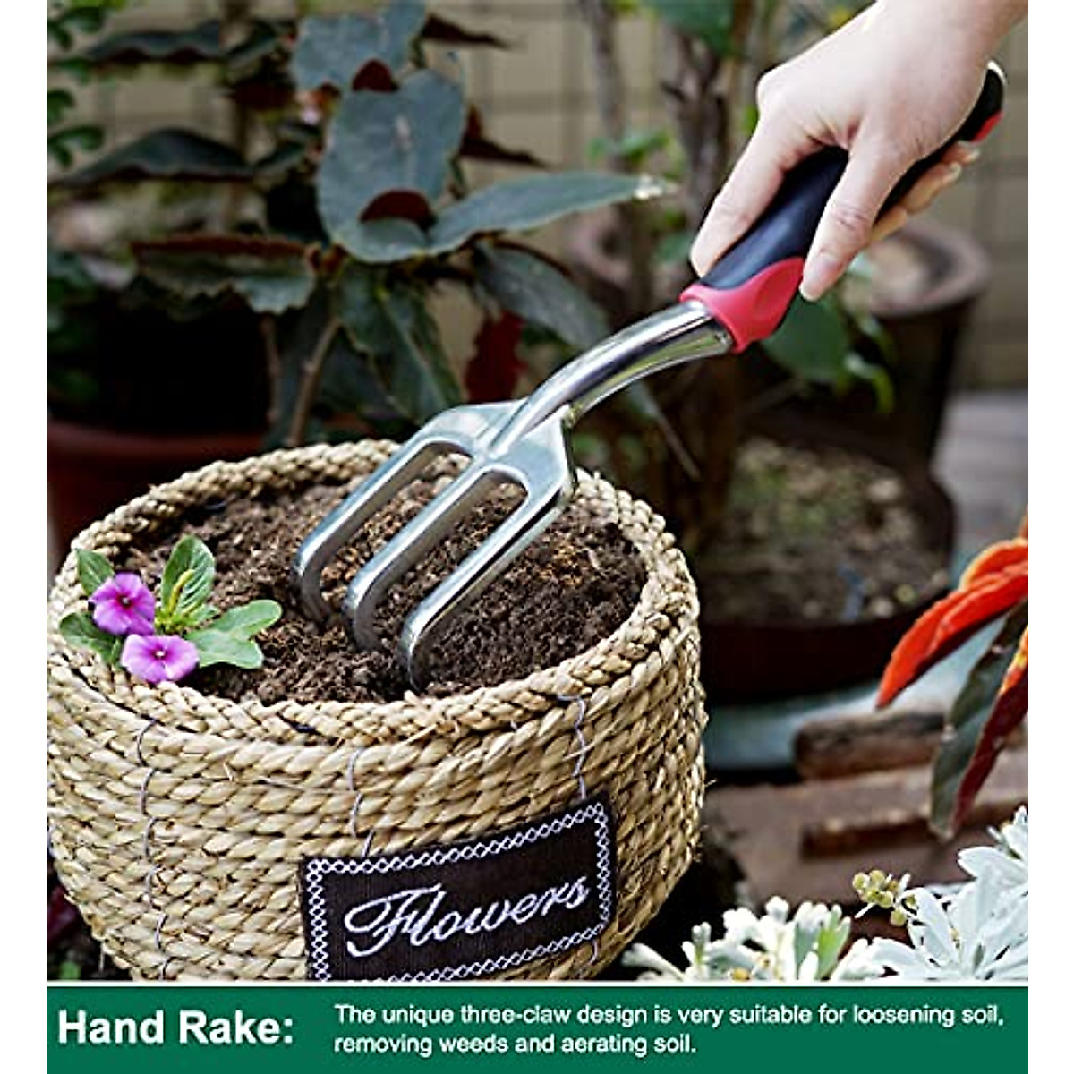 ESOW 11 Includes Hand, Transplant Trowel and Cultivator H Tool Set, 3 Piece Cast-Aluminum Heavy Duty Gardening Kit I, b