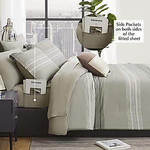 MaiRêve Grey Twin Bed in A Bag, Soft Grey Stripe Minimalist Urban House Design Comforter Set 6 Pieces for Boys or Doms(Grey Stripes,Twin)