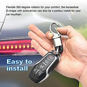 Augeny 2PCS Car Key Fob Keychains, 360 Degrees Rotatable Leather Keys Chain Holder with Anti-Lost D-Ring, Universal Sturdy Metal Key Chains with Screwdriver for Women and Men （Black）