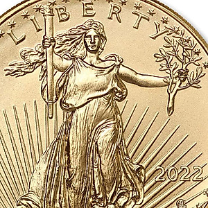 2022 1/10 oz American Gold Eagle Coin Brilliant Uncirculated with Original United States Mint Box and Certificate of Authenticity $5 BU