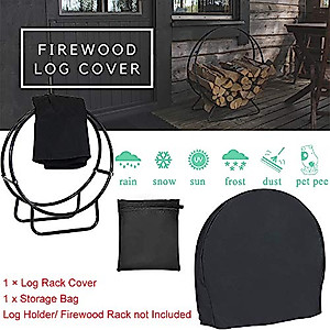UCARE Firewood Log Holder/ Rack Cover Waterproof 24in Round Firewood Log Hoop Storage Covers for Outdoor Patio Garden Woodpile Protection (S: 24x24x25in/ 61x61x63.5cm)