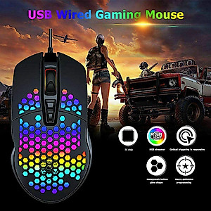 Wired Gaming Keyboard and Sets 87 Keys Rainbow Backlit Mechanical Keyboard ,RGB Backlit 6400 DPI Lightweight Gaming Mouse, Mouse Pad (Black)