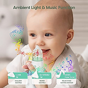 Baby Electric Nasal Aspirator, Lupantte Rechargeable Baby Nose Sucker, Electric Nose Aspirator for Toddler, Clean Mucus/Snot, with Music and Light Function, 3 Gears Adjustable, 2 Different Nozzles