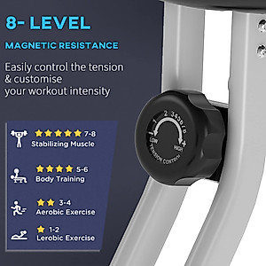 Soozier Foldable Upright Training Exercise Bike Indoor Stationary X Bike with 8 Levels of Magnetic Resistance for Aerobic Exercise, Grey