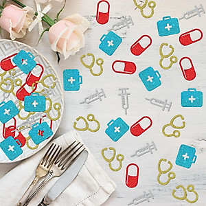 ShuanQ 120pcs Medical Confetti - Congrats Doctor Nurse Grad Party Sign - Medical School Graduation Party Decoration Scatters for DIY Crafts - 2024 Graduation Table Decorations Cutouts