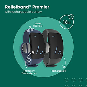 Reliefband Premier | FDA Cleared | Vomiting Relief for Motion Sickness (Car, Air, Train, Sea), & Morning Sickness | Drug Free (Charcoal)