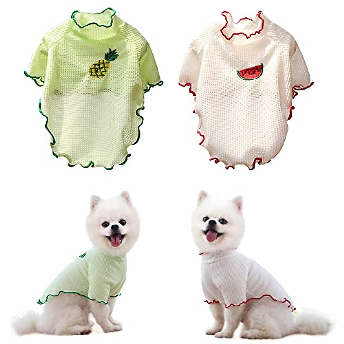 2 Pieces Dog Clothes Pineapple Printed for Dog Shirts Holiday Festival Dog Dresses Puppy Party Costumes Doggie Shirts Cat Outfits Dog Sweatshirt for Small Dogs Cats Boy Girl Puppy Clothes