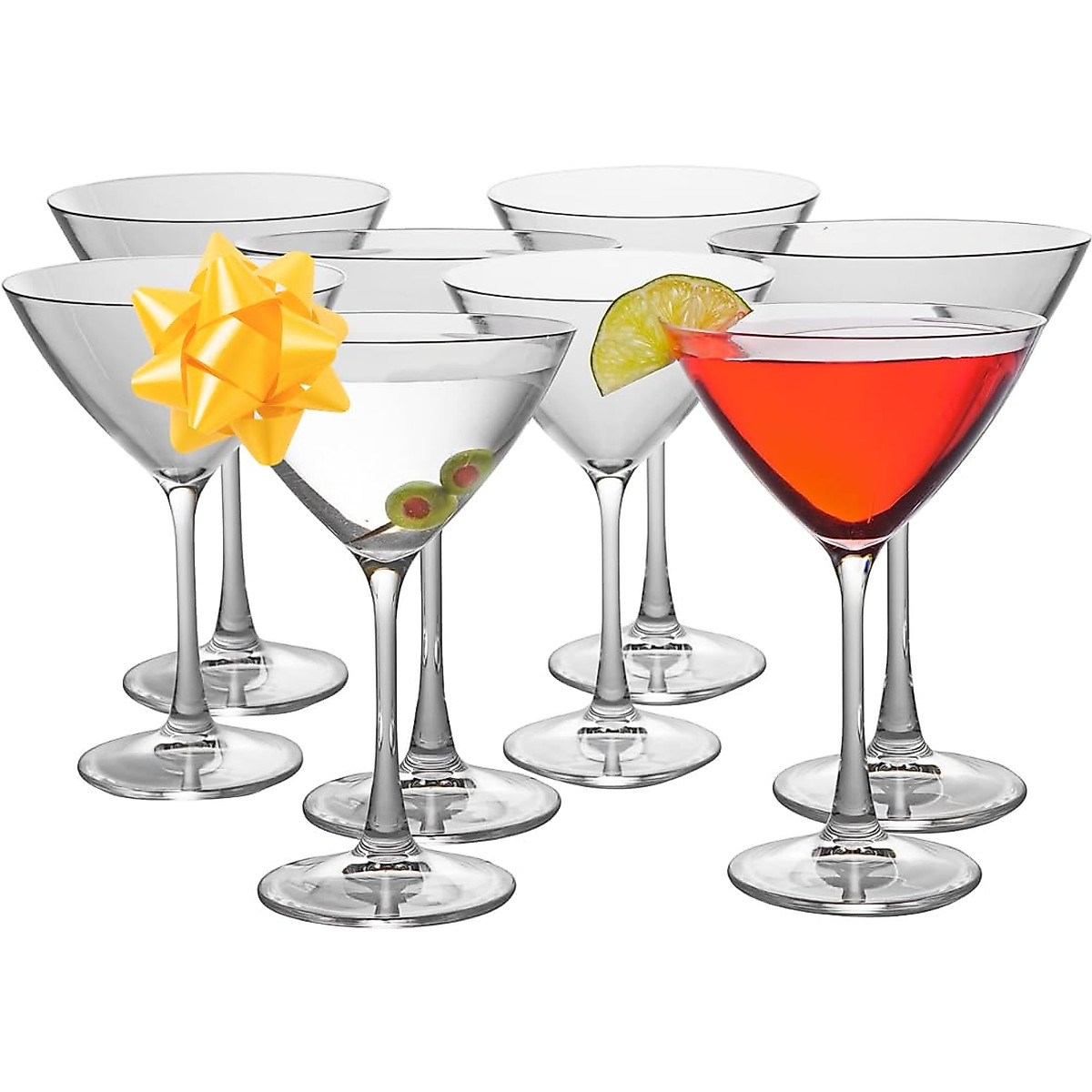 D'Eco Unbreakable 9 oz Stemmed Martini Glasses (Set of 8) - Reusable Shatterproof Espresso & Dirty Martini Glasses - Perfect for Hosting Parties & Entertaining - Mixed Drink & Cocktail Glasses Set