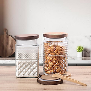 EkkoVla 60 FL OZ Large Glass Storage Jar, Set of 2 Glass Food Storage Containers with Wooden Lids, Kitchen Cereal Canisters Decorative Glass Jars with Airtight Lids for Candy Snack Nuts Coffee Tea