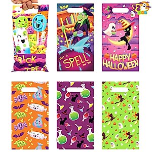 JOYIN 72 Pcs Halloween Plastic Treat Bags with Double-side Print, Halloween Candy Cookie Bags, Halloween Goodie Bags Gift Bags for Halloween Party Favors, Trick-or-Treating, Halloween Treats