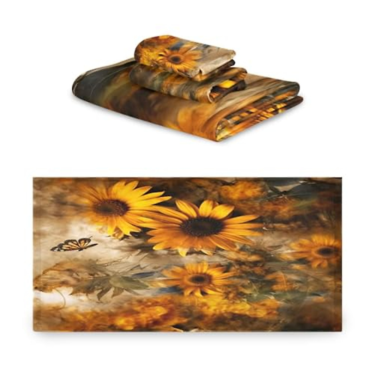 Flradish Sunflowers Towels 3 Pack Bath Towels for Bathroom Set Soft Cotton Highly Absorbent Lightweight & Quickdry Towel Set 1 Bath Towel,1 Hand Towel,1 Washclothe