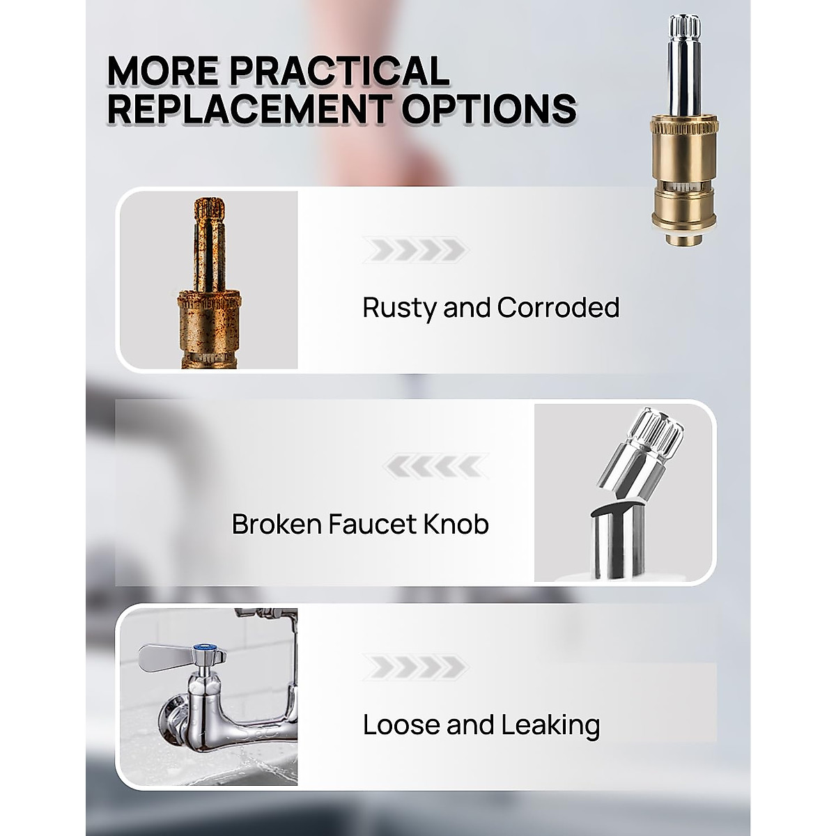 Phivan Lead-Free Brass Handle Stem Assembly Commercial Faucet Parts for Most Commercial Kitchen Sink Faucet Hot and Cold Side Handle Ceramic Cartridge Fits Kitchen, Restaurant, Industrial