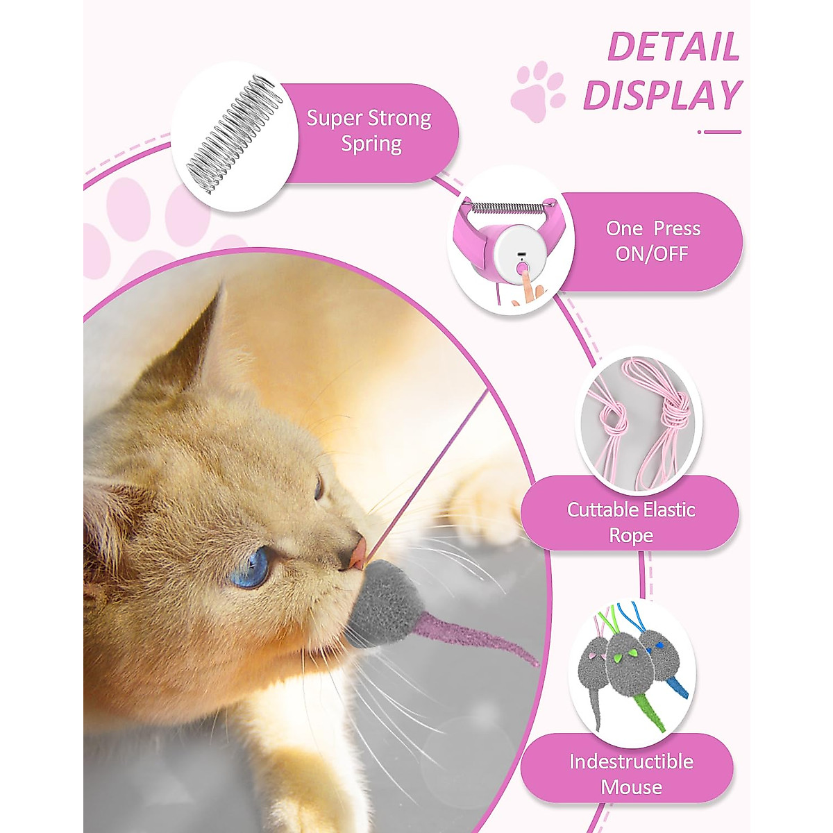 Cat Toys, Hanging Automatic Interactive Cat Toy, Colorful Bouncing Mice, Extra Long Elastic Rope, Motion Activated Rechargeable Cat Feathers Toys, Interactive Cat Toys for Indoor Cats/Kittens