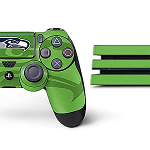 Skinit Decal Gaming Skin Compatible with PS4 Pro Console and Controller Bundle - Officially Licensed NFL Seattle Seahawks Double Vision Design