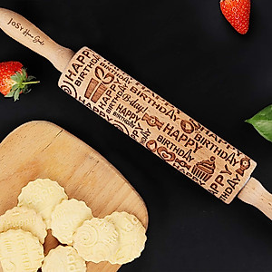 Happy Birthday Embossed Rolling Pin I EXTRA DEEP engraved rolling pin for Cookies I Rolling Pin with Design for Baking I Embossing rolling pin | Rolling Pin Made of Beech Wood I Baking rolling pin
