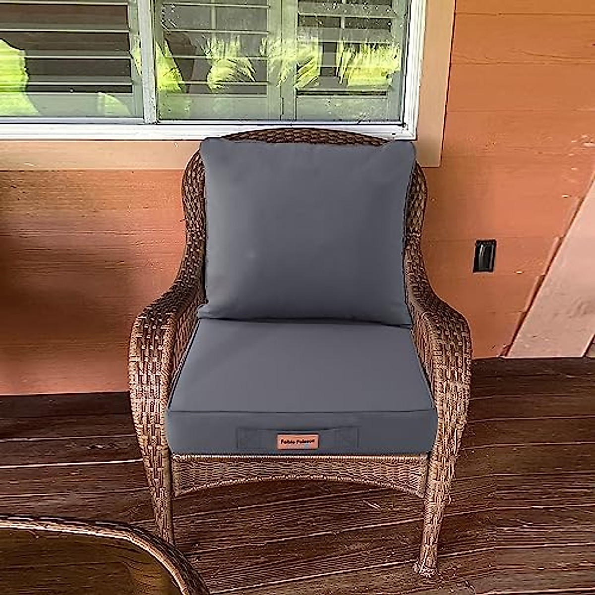 Faible Poisson Outdoor Chair Cushions, 20 x 20 Inch Waterproof Patio Furniture Back & Deep Seat Cushion Set with Handle and Anti-Slip Straps for Indoor Garden Camping, Plain Dark Grey