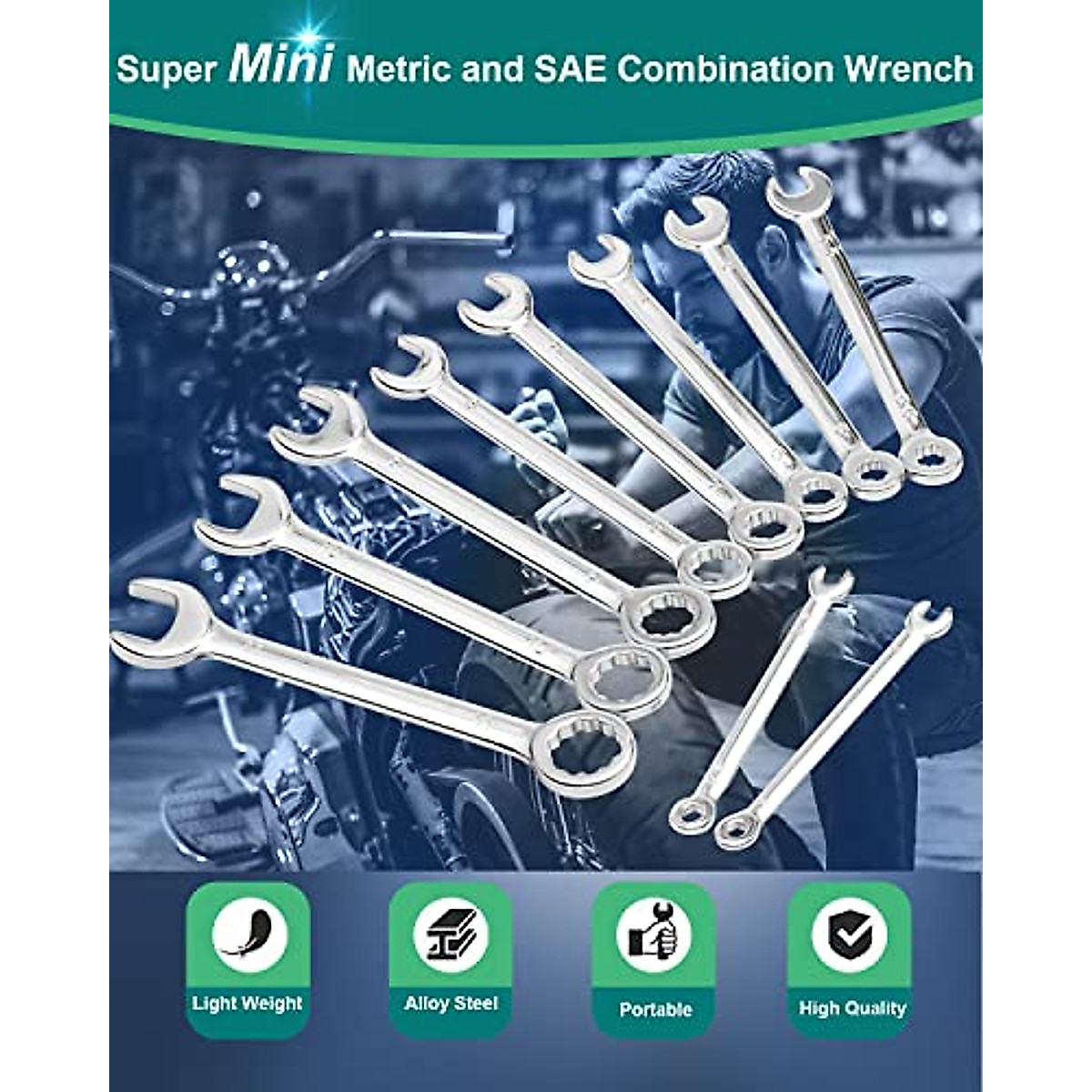 VICRING Small Wrench Set 20 Pcs Mini Wrench Set Metric SAE Ignition Wrench Set Open and Box End Wrench Set Combination Wrench Sets with Storage Pouches and Key Chains, 4mm-11mm & 5/32"-7/16" (Silver)