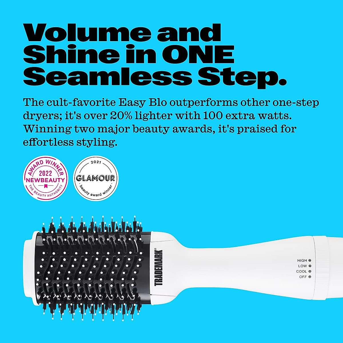 Trademark Beauty Hair Dryer Brush in One, Blow Dryer Brush, Wet and Dry Hair, Anti-Frizz Ions, Smooths, Ceramic, Creates Volume, All Hair Types - White