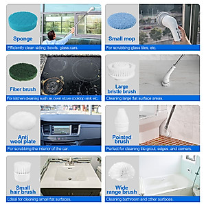 SZFIXEZ Electric Spin Scrubber, Shower Cleaning Brush, 2 Adjustable Speeds Cordless Power Spinning Cleaner Brush with 8 Replaceable Brush Heads for Tile, Tub, Sink, Wall, Bathroom SXT-160