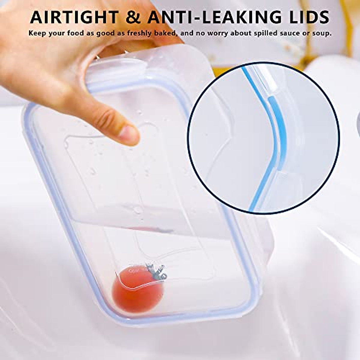 Food Storage Containers 8 PCS, Reusable Plastic Food Containers With Lids Airtight, BPA Free & 100% Leak-Proof, Microwave & Freezer and Dishwasher Safe, 8.2-50.75Oz