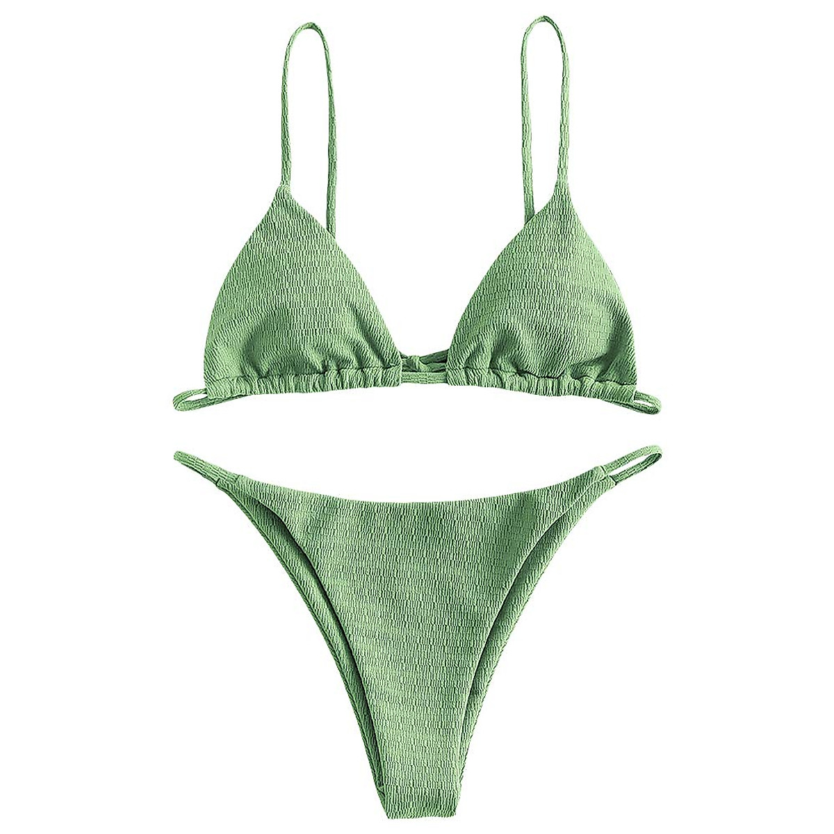 ZAFUL Womens Textured Tie String Bikini Swimwear Triangle Smocked Swimsuits Two Piece Set