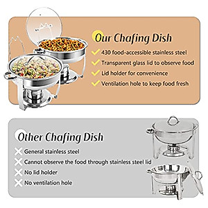 BriSunshine 4 Packs 3 QT Round Chafing Dish Buffet Set, Stainless Steel Chafing Dishes with Glass Lid & Holder, Food Warmer for Parties Weddings Banquets Events