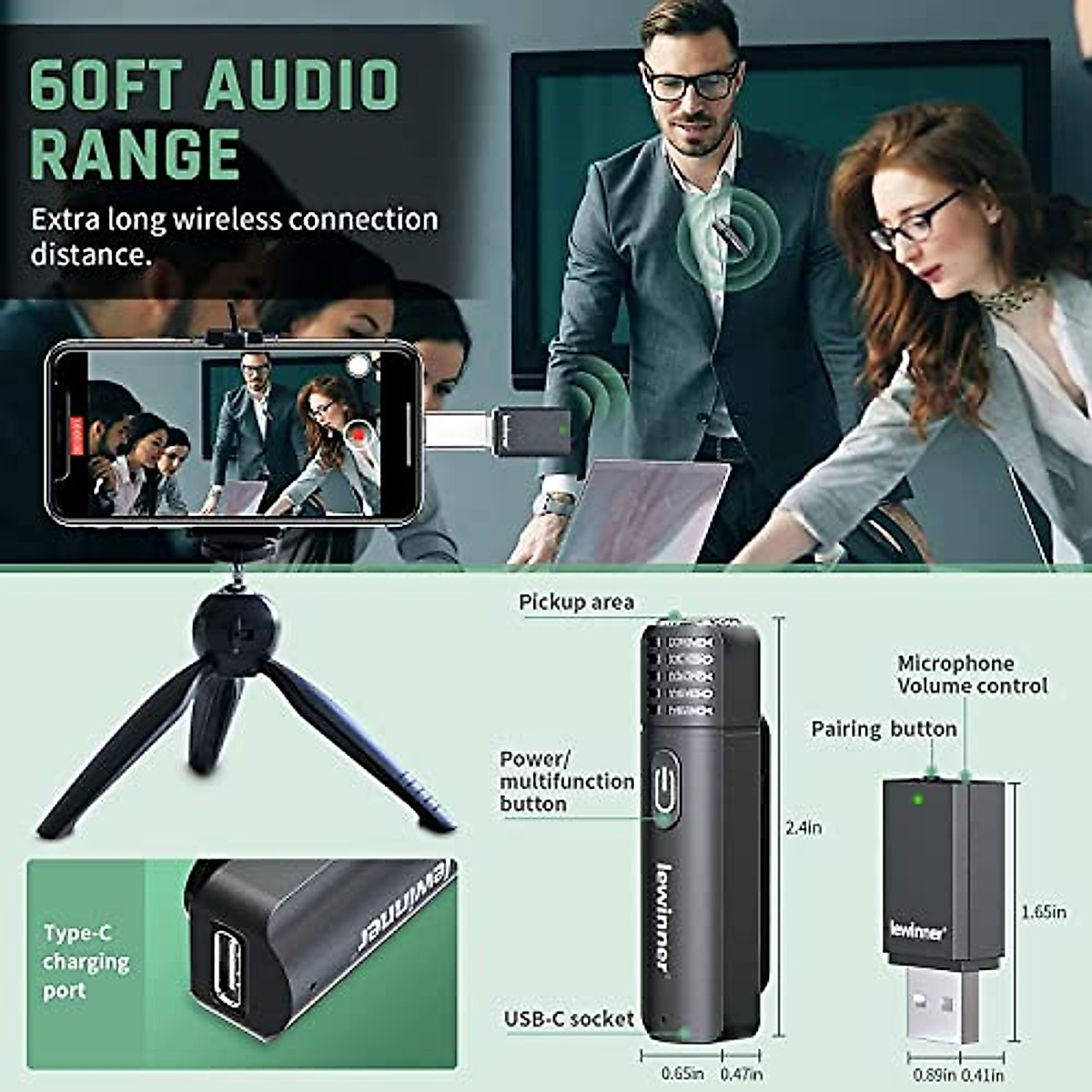 Lewinner Wireless Lavalier Microphone for Computer, iPhone, iPad, Android, Laptop, Speaker, 48KHz Plug & Play Lapel Mic for YouTube, Facebook, TikTok, Vlog, Zoom - Noise Reduction/Auto Sync