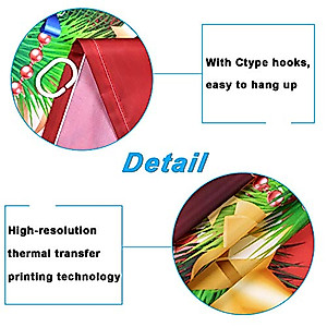 Uspring 4 Pcs Merry Christmas Shower Curtain Sets with Non-Slip Rug, Bath Mat, Toilet Lid and 12 Hooks, Xmas Wreath Ball Star Fir Leaves Shower Curtain for Christmas Decoration