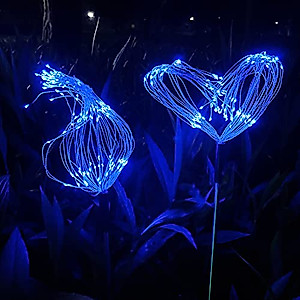 JJGoo Solar Garden Lights Solar Firework Lights, 2 Pack 120 LEDs 2 Lighting Modes Solar Lights Outdoor Waterproof for Garden Patio Walkway Pathway Party Wedding Christmas Decorative - Blue