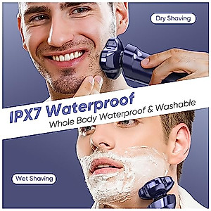 Electric Razor for Men, 2023 Men's Electric Shavers Rotary, LED Display-IPX7 Waterproof-Rechargeable, Electric Shaver for Men Cordless 5 in 1-3D Floating Head Replaceable Blades-Gifts for Men, Purple