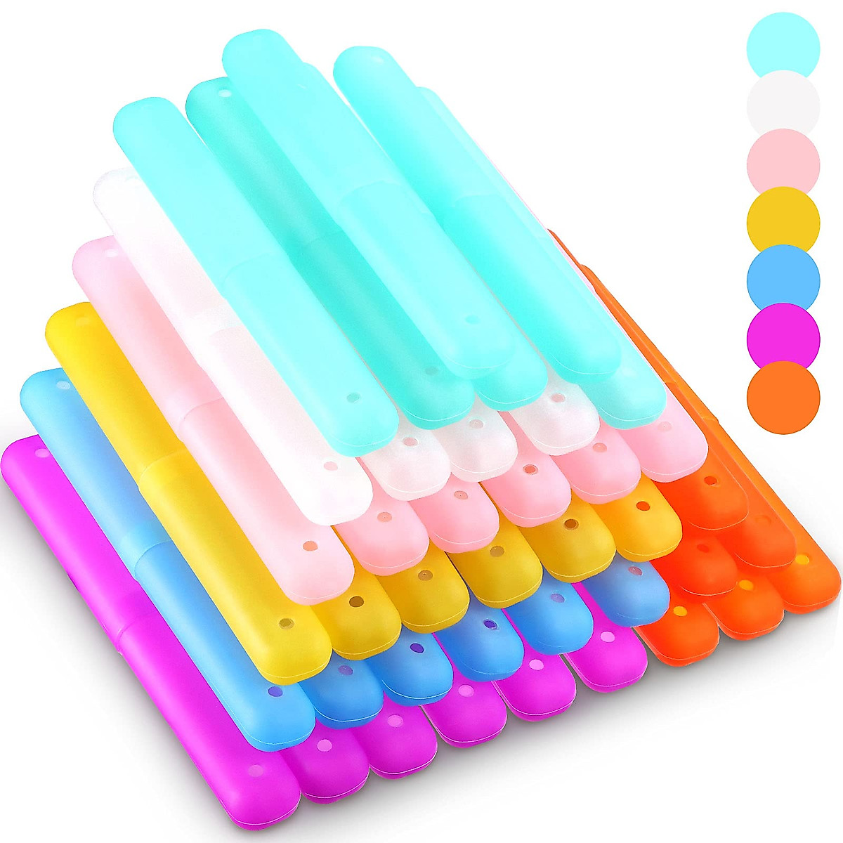 40 Pieces Travel Toothbrush Holder Case Portable Plastic Pencil Case Holder Toothbrush Carrier Cover Case Bulk Toothbrush Storage Containers for Traveling Camping Bathroom Business, 7 Colors