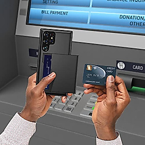 Compatible with Samsung Galaxy S23 Ultra Case Wallet with Card Holders Slide Slot Shockproof Slim Hard PC Case Heavy Duty Protective Cover for Samsung Galaxy S23 Ultra for Women & Men (Black)