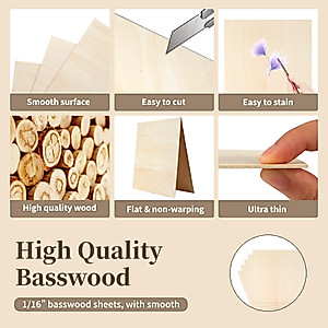 Balsa Wood Sheet, 5 Pack Plywood Sheets, Basswood Sheets 12 X 12 X 1/16 Inch, Unfinished Craft Wood, Thin Wood Boards for Laser Cutting, Engraving, Wood Burning, Crafts
