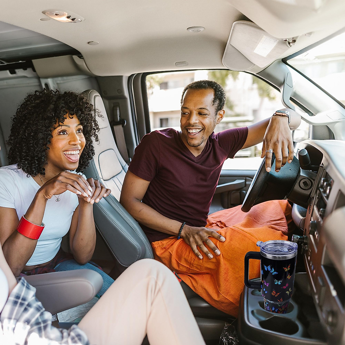 PERRIFIC Butterfly Tumbler 40 oz Tumbler with Handle and Straw Lid Leak Proof - Butterfly Coffee Travel Mug with Handle Insulated for Hot and Cold Drink Ice - Mothers Day Birthday Gifts for Women Cup