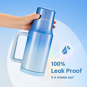 40 oz Tumbler with Handle and Straw Lid, Reusable Leak-Proof Insulated Tumblers, Stainless Steel Coffee Tumbler Cups, Travel Mug for Home Office, Keep Cold 34Hrs, Cup Holder Friendly(Ocean Breeze)