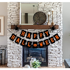 JOZON Happy Halloween Banner Halloween Bunting Banner Garland with Spider Pumpkin Sign for Halloween Party Decorations Halloween Decor for Mantle Fireplace Wall Party Supplies