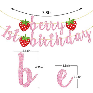 Berry First Birthday Banner, Glitter Strawberry Banner, 1st Birthday Decor (Pink)