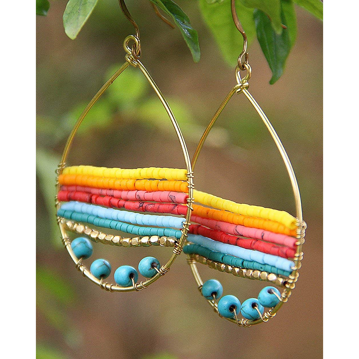 Akitai Boho Teardrop Multicolor Earrings Silver and Gold Plated with Colorful Varieties - Handmade Bohemian Turquoise Jewelry for Women and Beach Earrings For Women Vacation