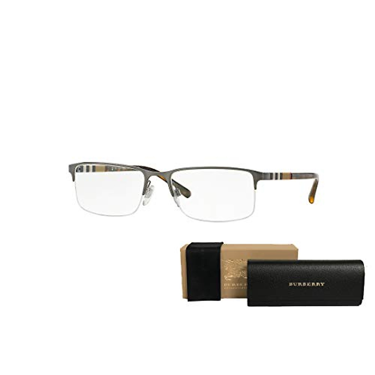BURBERRY BE1282 1008 55M Brushed Gunmetal Rectangle Eyeglasses For Men For Women+ BUNDLE with Designer iWear Complimentary Care Kit