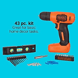 BLACK+DECKER 8V MAX* Cordless Drill + 43 pc. Home Decor Project Kit (BDCD8HDPK)