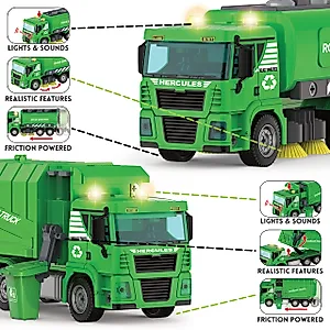 Garbage Truck Toys - 2-in-1 148 Pcs STEM Garbage Truck & Street Sweeper Take Apart Toy w/Drill, Push & Go, Lights & Sounds for Kids – Construction Vehicle Playset for Boys Ages 5 6 7+ Years Old