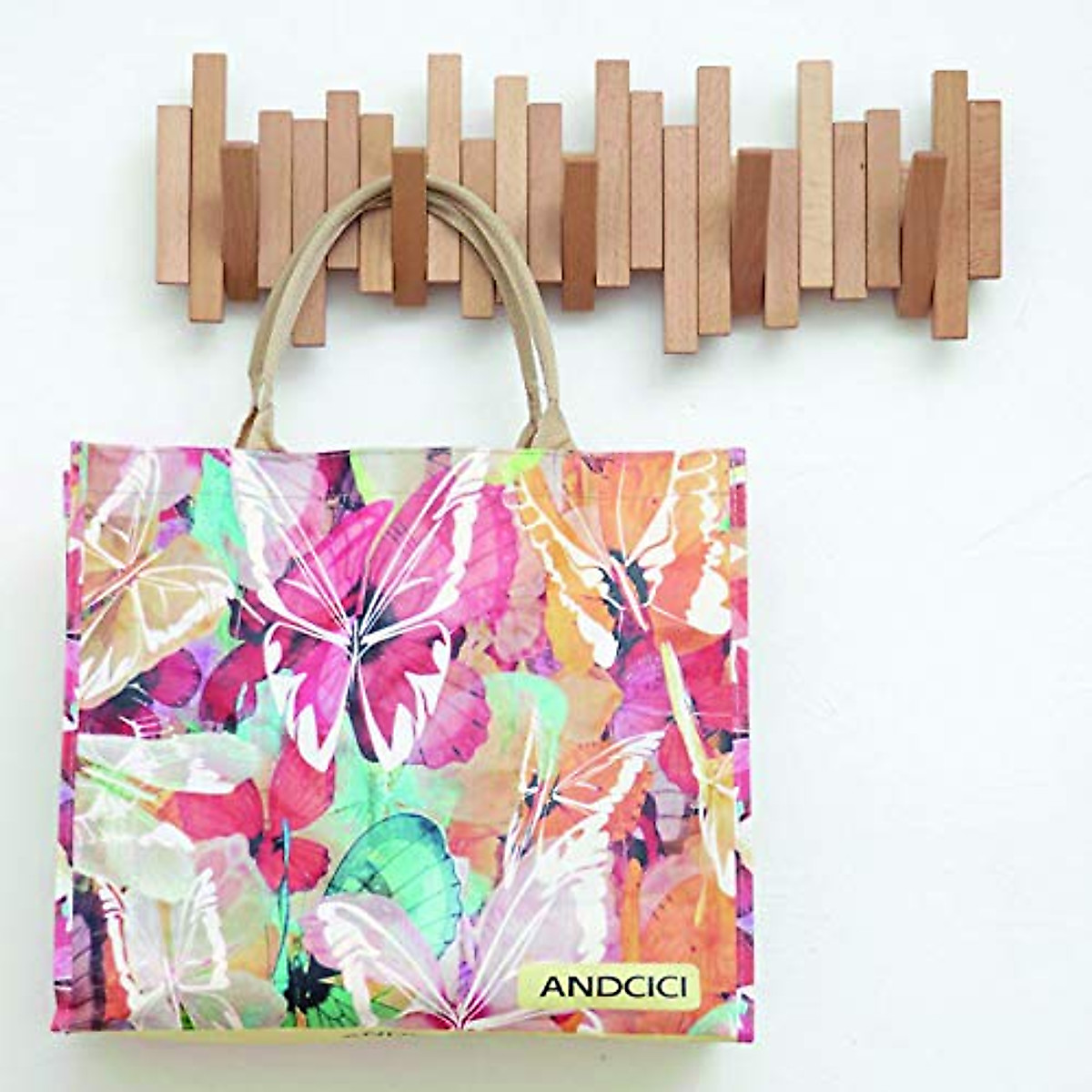 Desainoph Wooden Coat Rack Wall Mounted Sticks Multi Rack Solid Handmade Natural wood Artwork with 5 Flip-Down Unique Modern Hooks for Coats Bag Hat Umbrella