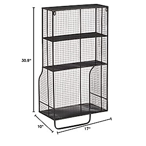 Linon AMMESHELFW1 Distressed Wall Storage Organizer, Brown, 17"W x 10"D x 30.9"H