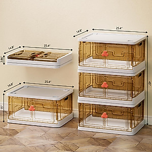 27Gal Storage Bins with Lids-4Pack Convenient Front Door Access, Wheels, Clear Design, Collapsible, Stackable, and Durable Plastic - Ideal for Closet,Organizing Toys, Dorms, Cars, and Bedrooms…